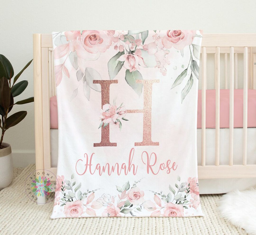 Personalized Name Baby Blanket Girl Monogram Watercolor Flowers Blanket ...