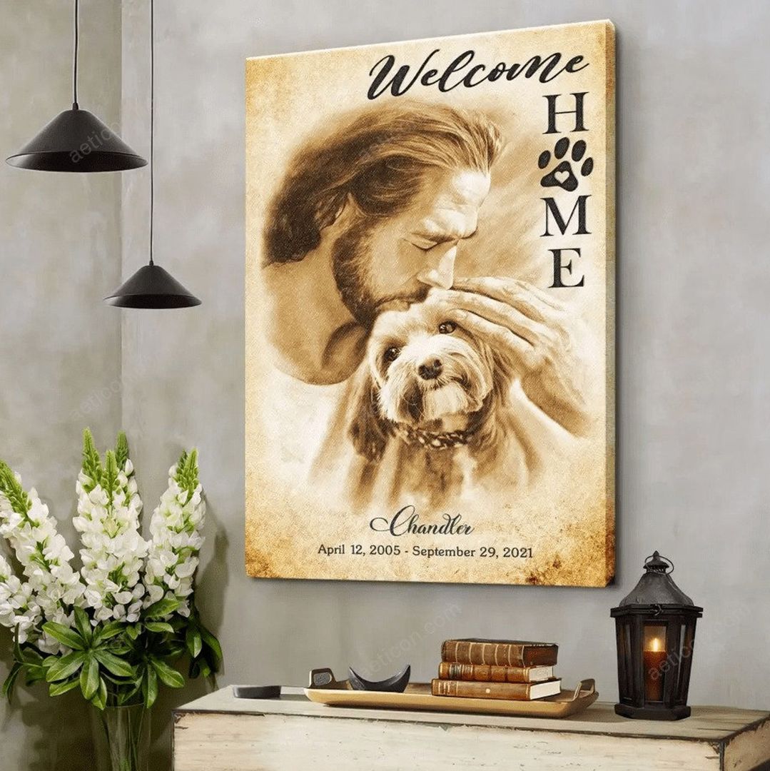 Personalized Custom Jesus God Hug Photo Dog Pet Memorial Canvas Art ...