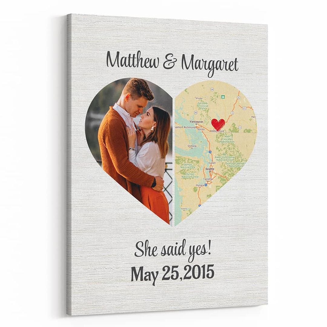 Personalized Custom Photo Map Couples Wedding Canvas CS334 | Tom ...