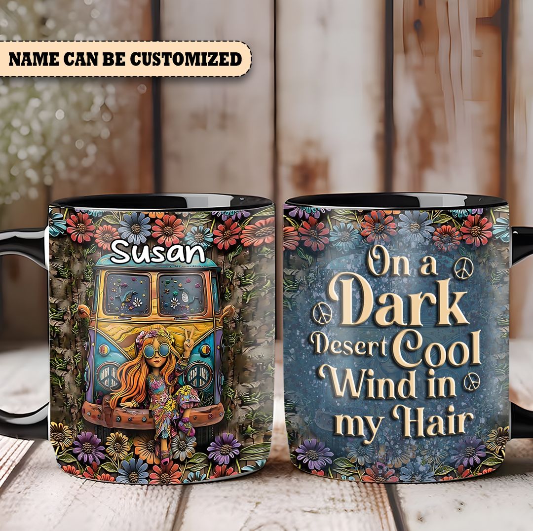 Personalized Hippie Bus And Girl On A Dark Desert Accent Mug | Soul ...