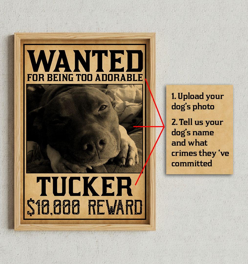 Dog Wanted Funny Poster – Personalized with Photo & Name Satin Portrait ...