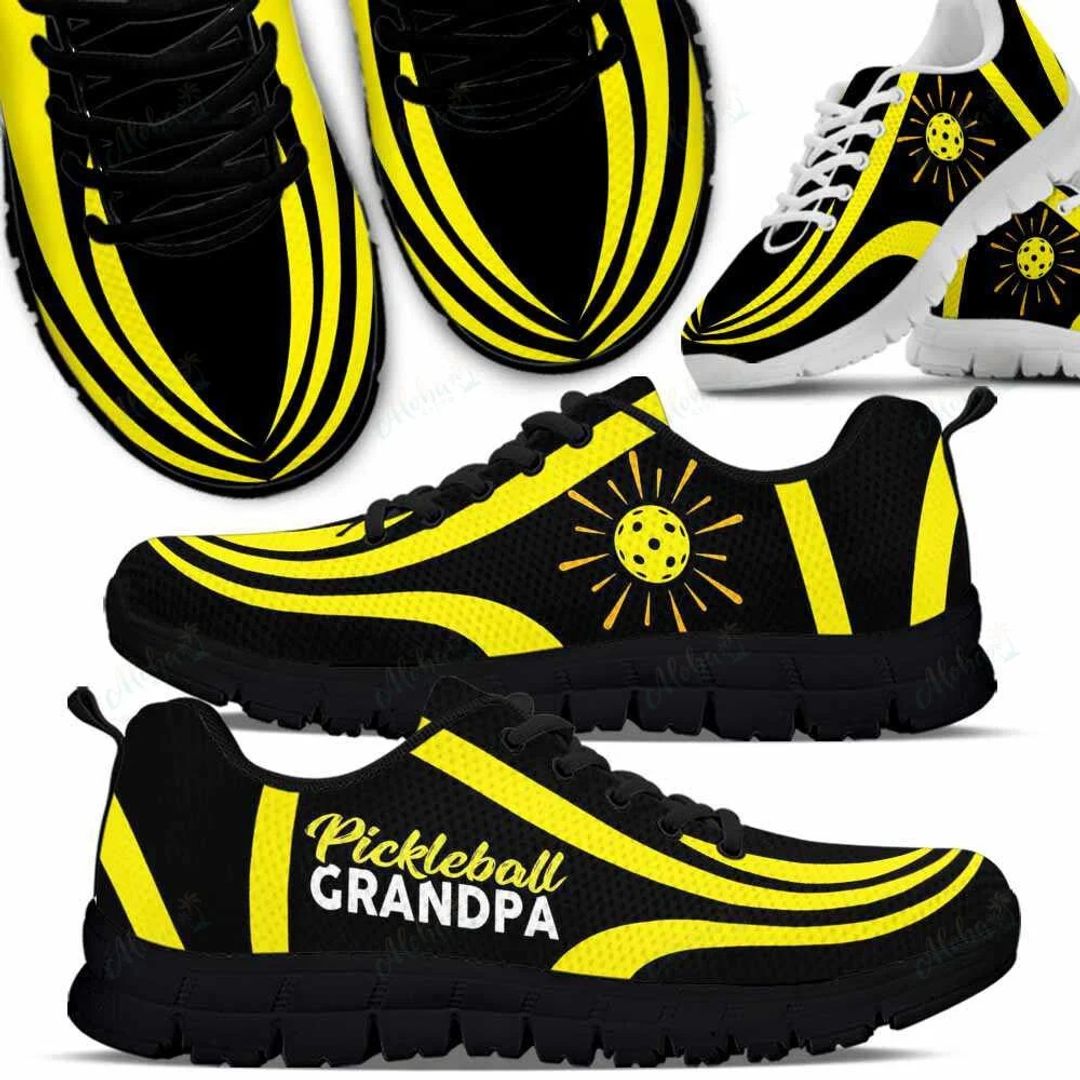 Pickleball Grandpa Yellow Line Sun Sneakers