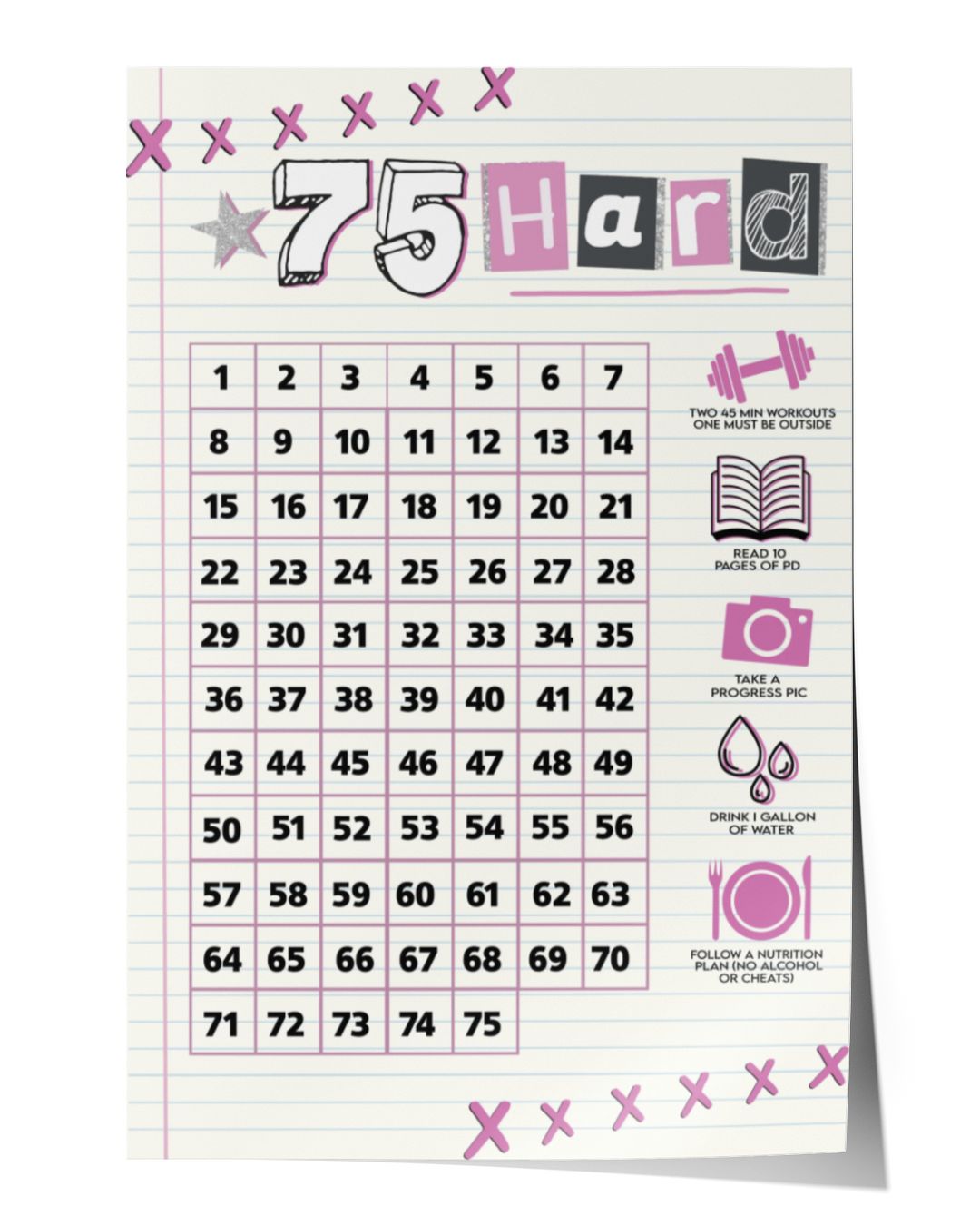 75 Hard Dry Erase Poster, Calendar Checklist Poster | Vaporati ...