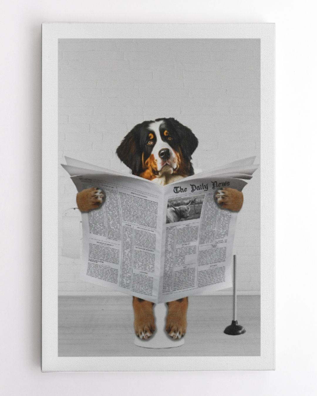 Bernese Mountain Reading Newspaper On The Toilet Art Print | Roots Inked