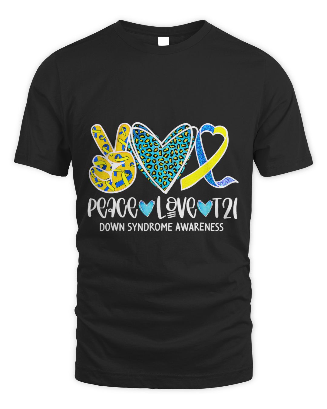 Down Syndrome Peace Love Cure Blue Yellow Ribbon Down Syndrome Awareness | BeeCat.Co