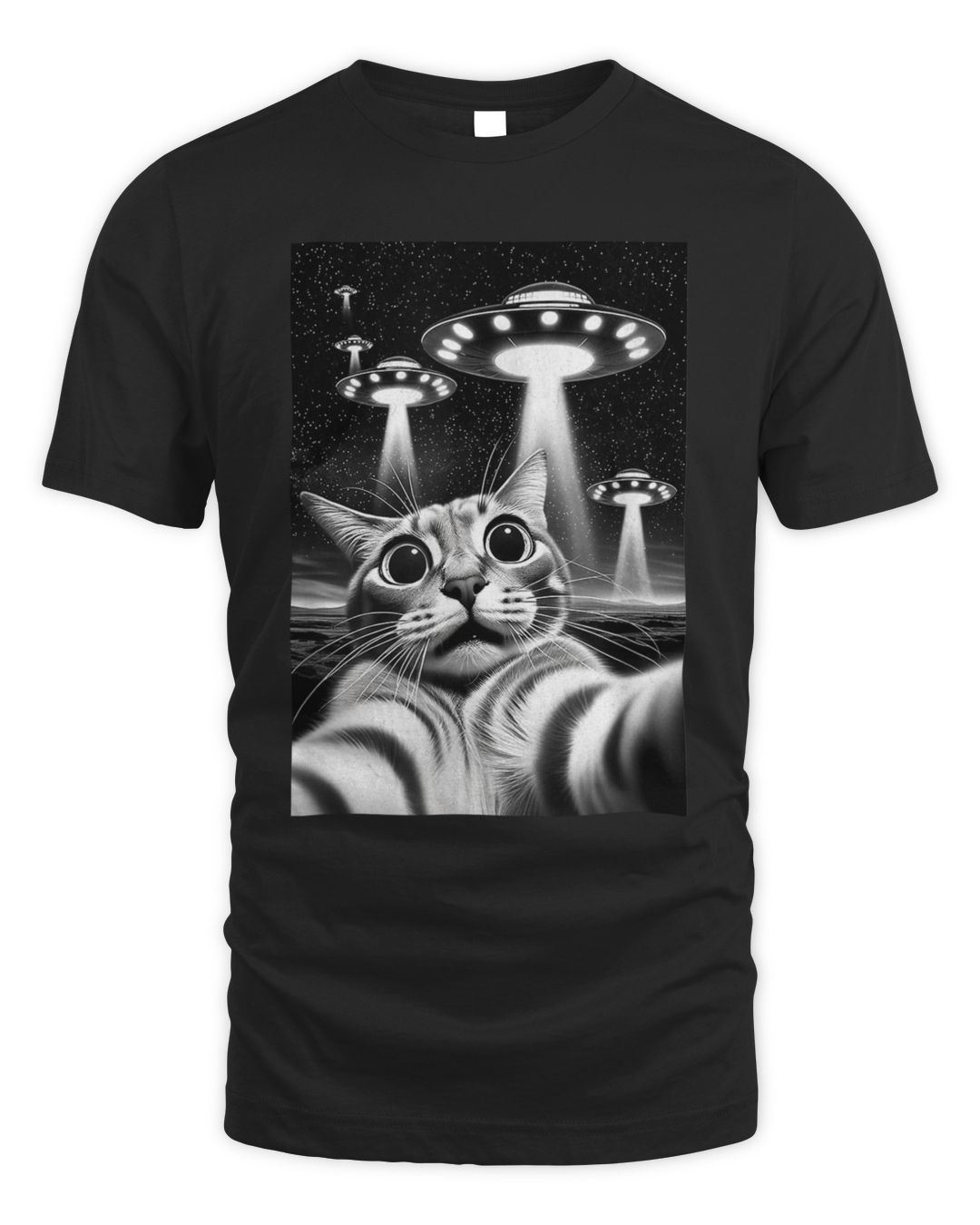 Cat UFO Funny Invasion Meme Retro Alien Cat UFO Selfie