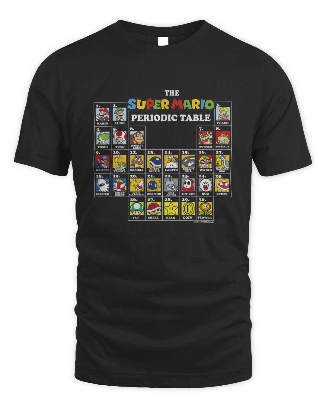 Super Mario Periodic Table Of Characters Graphic T-Shirt Unisex ...
