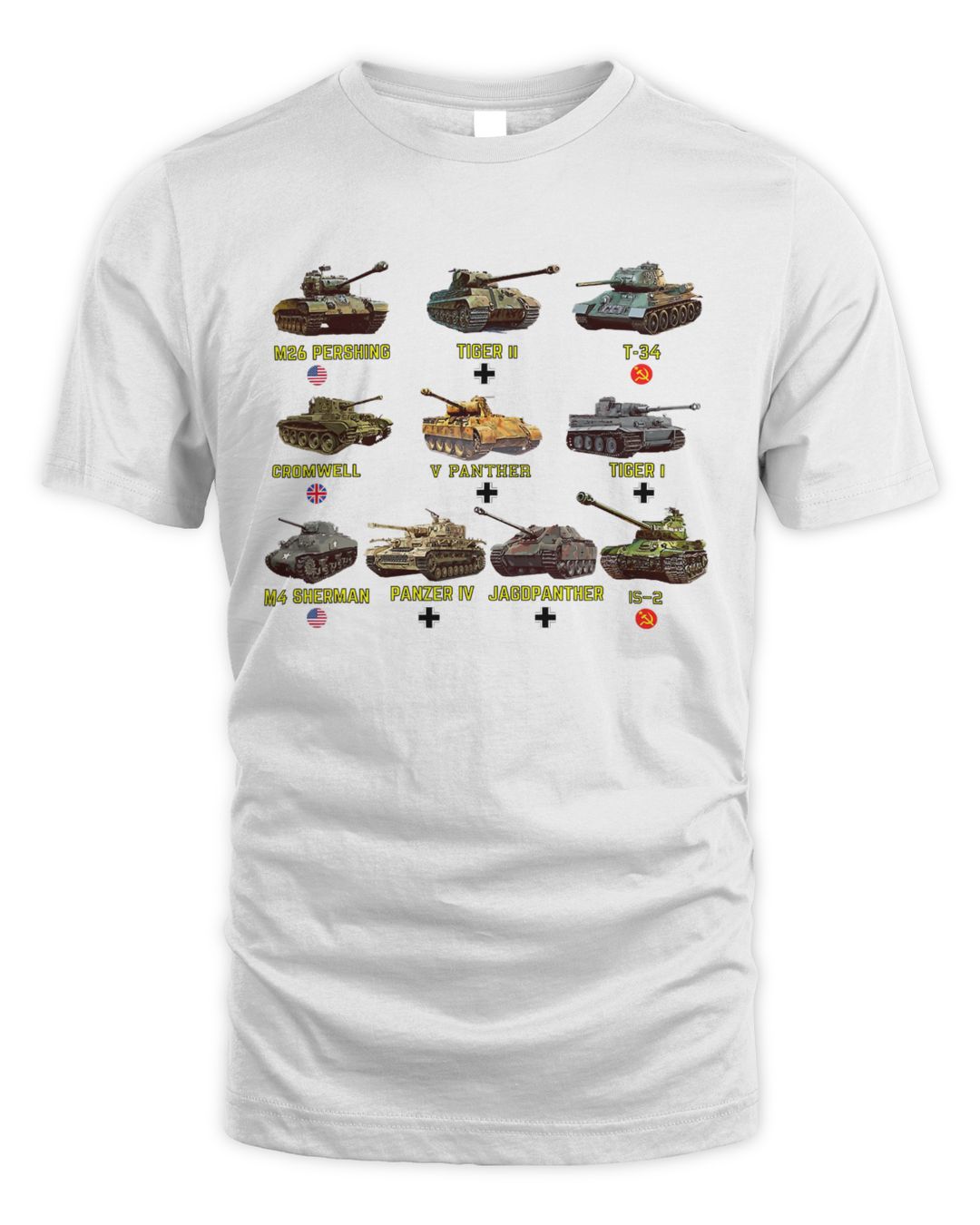 Top Ten Best WW2 Tanks M4 Sherman Panzer IV Tiger II T-34 T-Shirt Unisex Standard T-Shirt
