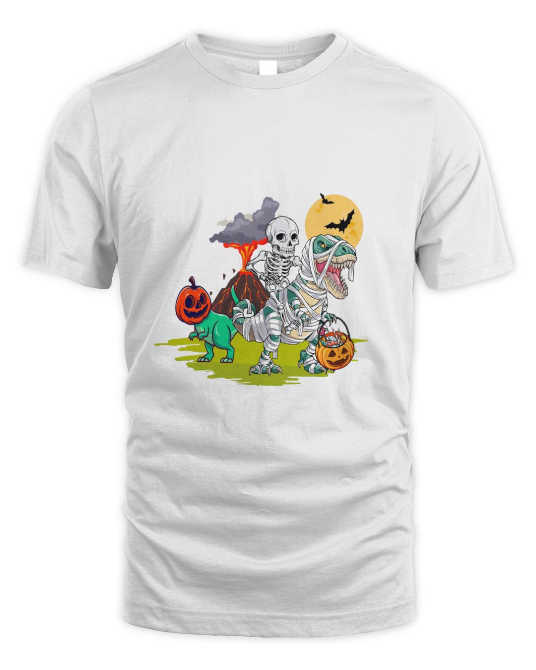 Dino Halloween Unisex Standard T-Shirt, blood moon black bats pumpkin ...