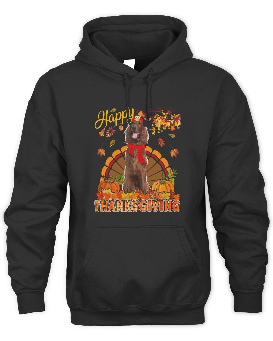 Thanksgiving Irish Setter Wearing Turkey Costume Fall Leaves Unisex Hoodie