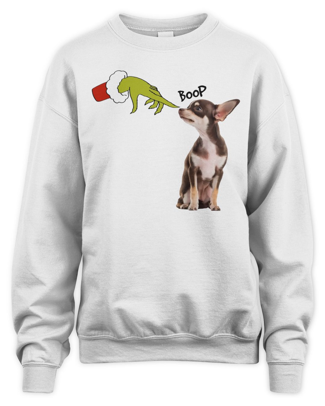 Cute Grinch Hand Touching Chihuahua Dog Boop