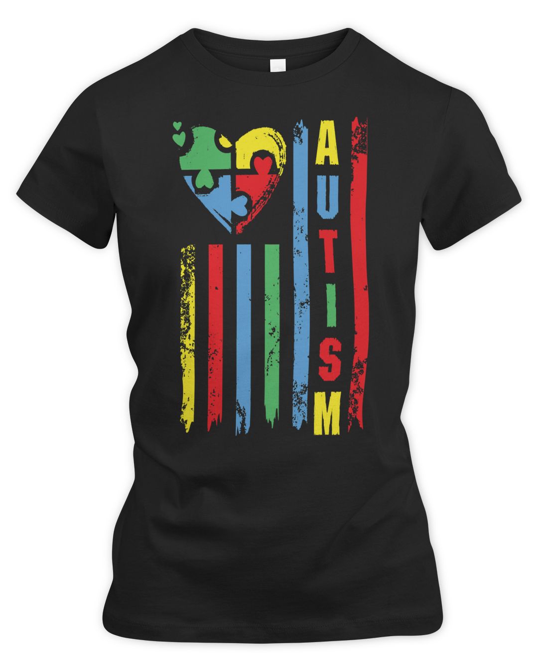 Autism Autistic Heart American Flag Colors Autism Awareness Women's ...