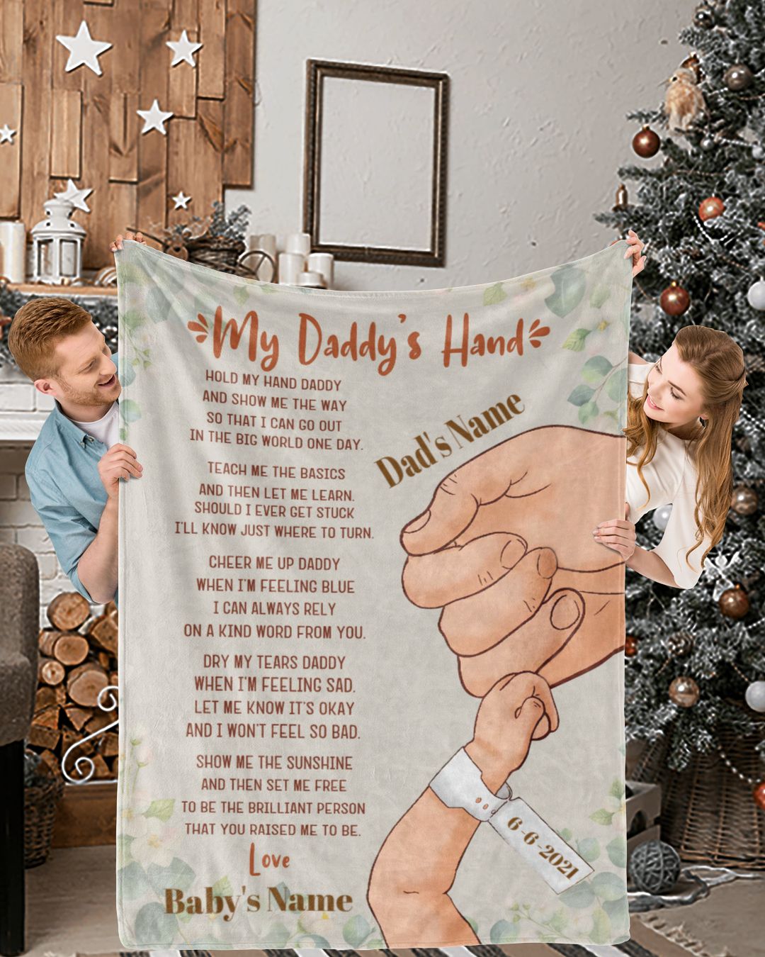My Daddys Hand Hold My Hand Daddy Blanket Clothe Best T For