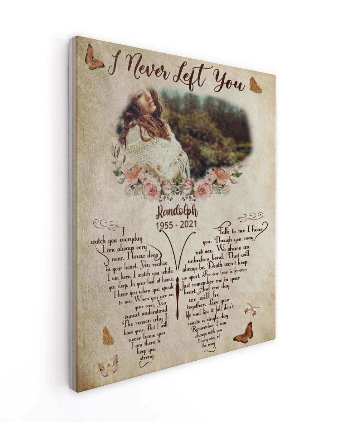 Personalized Custom I Never Left You Poem Butterfly Memorial Canvas Art ...