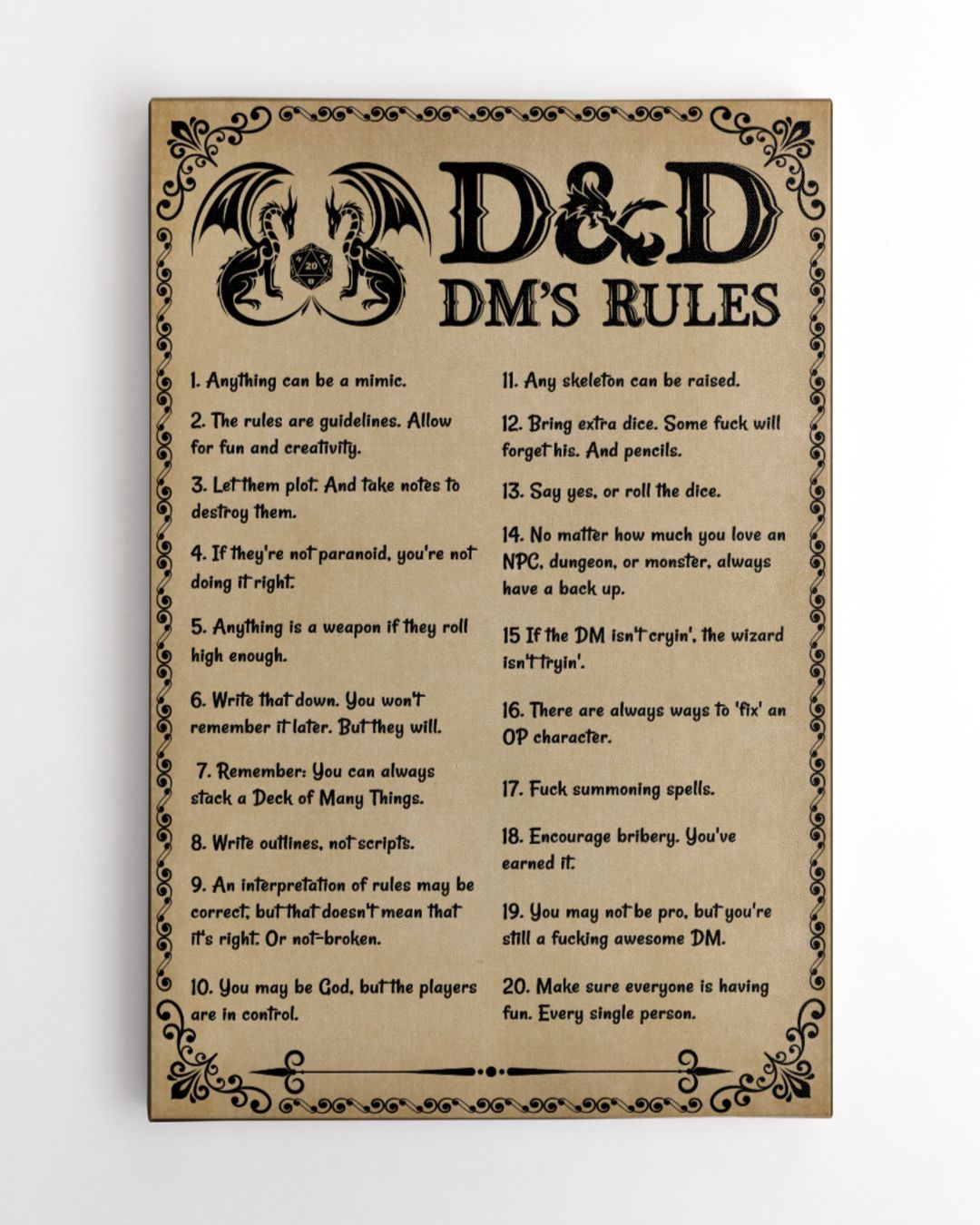 Dungeon Master's Rules Poster and Canvas - Dungeons and Dragons | tt9x