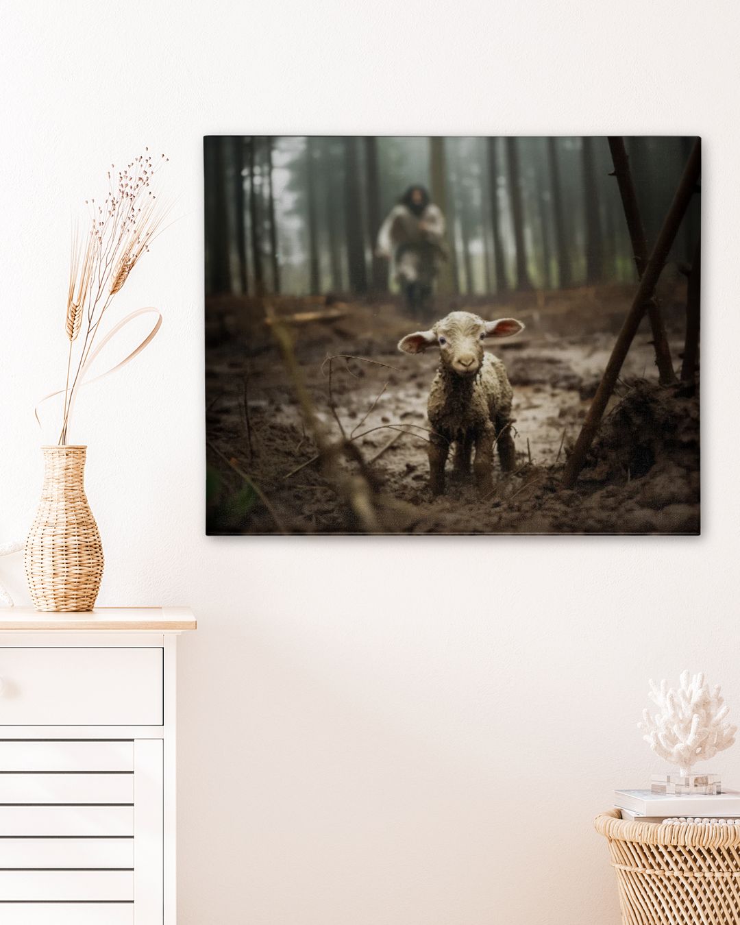 Jesus Running After the Lost Lamb – Christian Wall Art Canvas