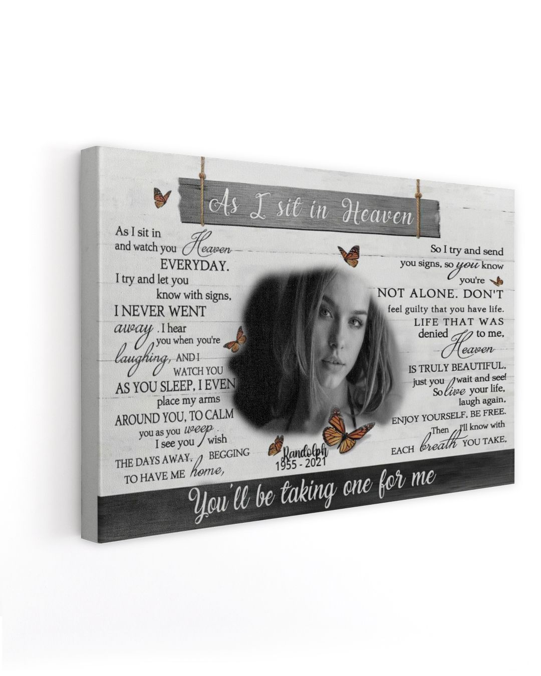 Personalized Custom As I Sit In Heaven Poem Butterfly Memorial Canvas ...