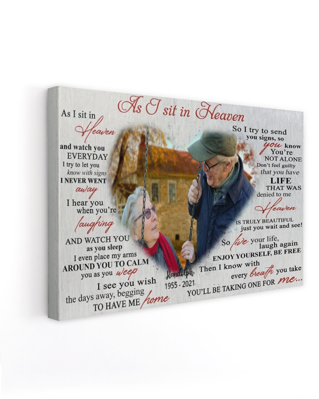 Personalized Custom As I Sit In Heaven Poem Heart Memorial Canvas Art FC45