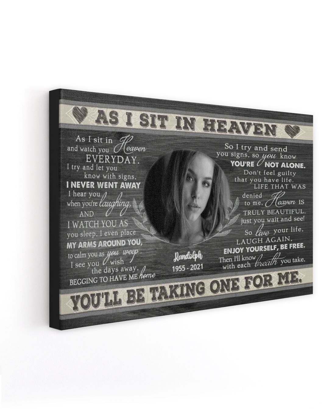 Personalized Custom As I Sit In Heaven Poem Memorial Photo Canvas Art FC49