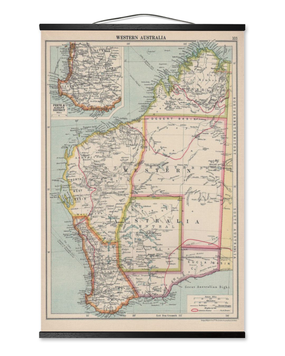 Hanging Canvas Print ,Old Map of Australia ,1930 MAP WESTERN AUSTRALIA ...