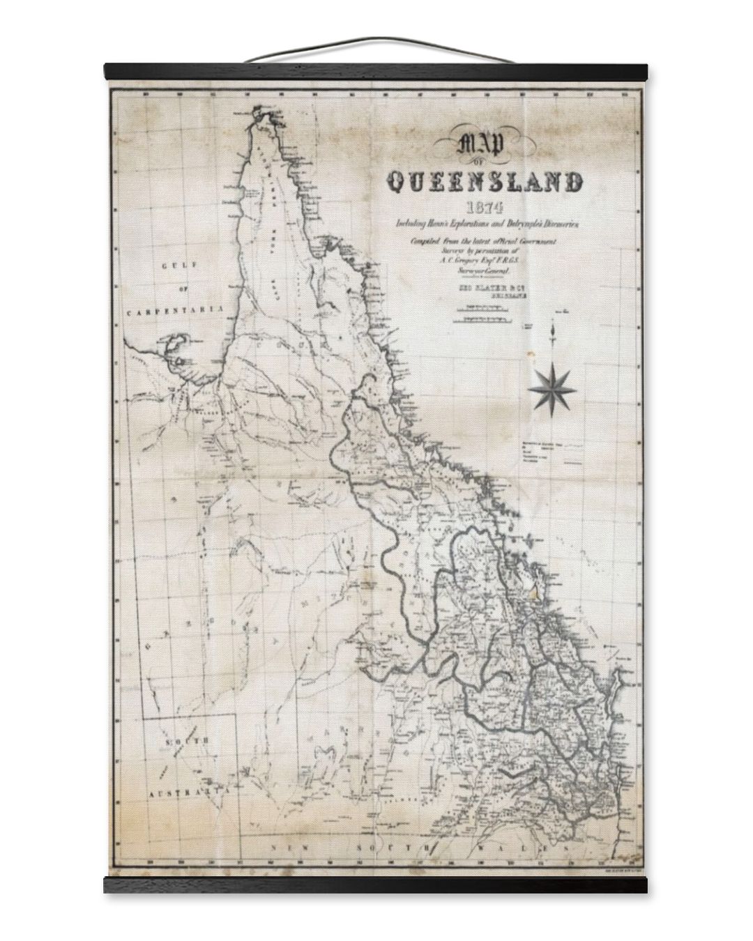 Hanging Canvas Print ,Old Map of Australia ,antique map, Queensland map ...