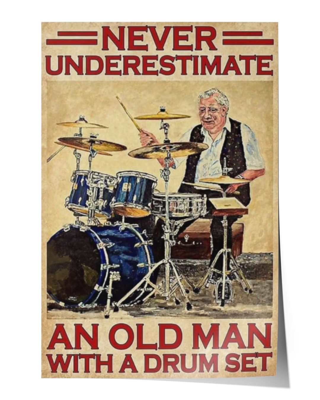 Vintage Drummer Poster Satin Portrait Poster